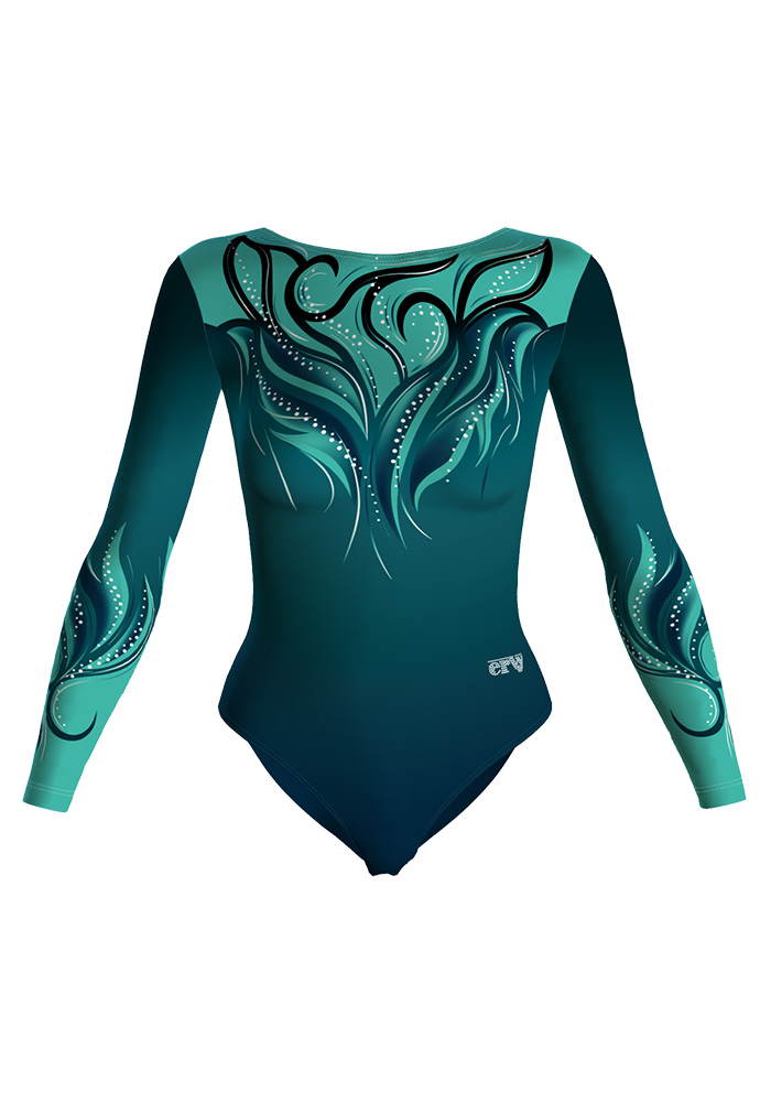 Turnanzug langarm DYLA/3 grün-blau - Gymnastics leotards, unitards and more