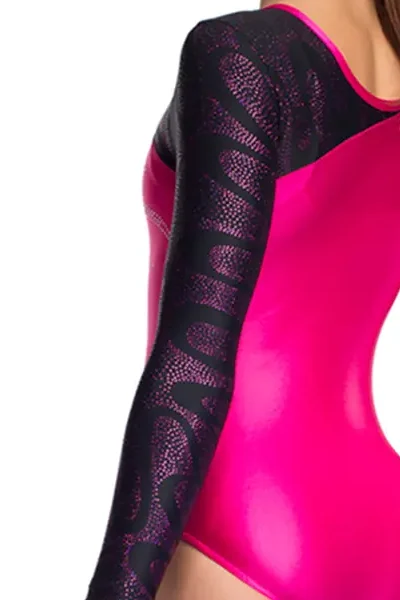 Pink-schwarzer Turnanzug langarm AMY/2 - Gymnastics leotards, unitards ...